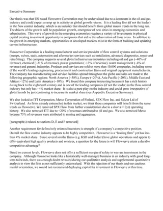 Value Investment Class Project - Flowserve | PDF