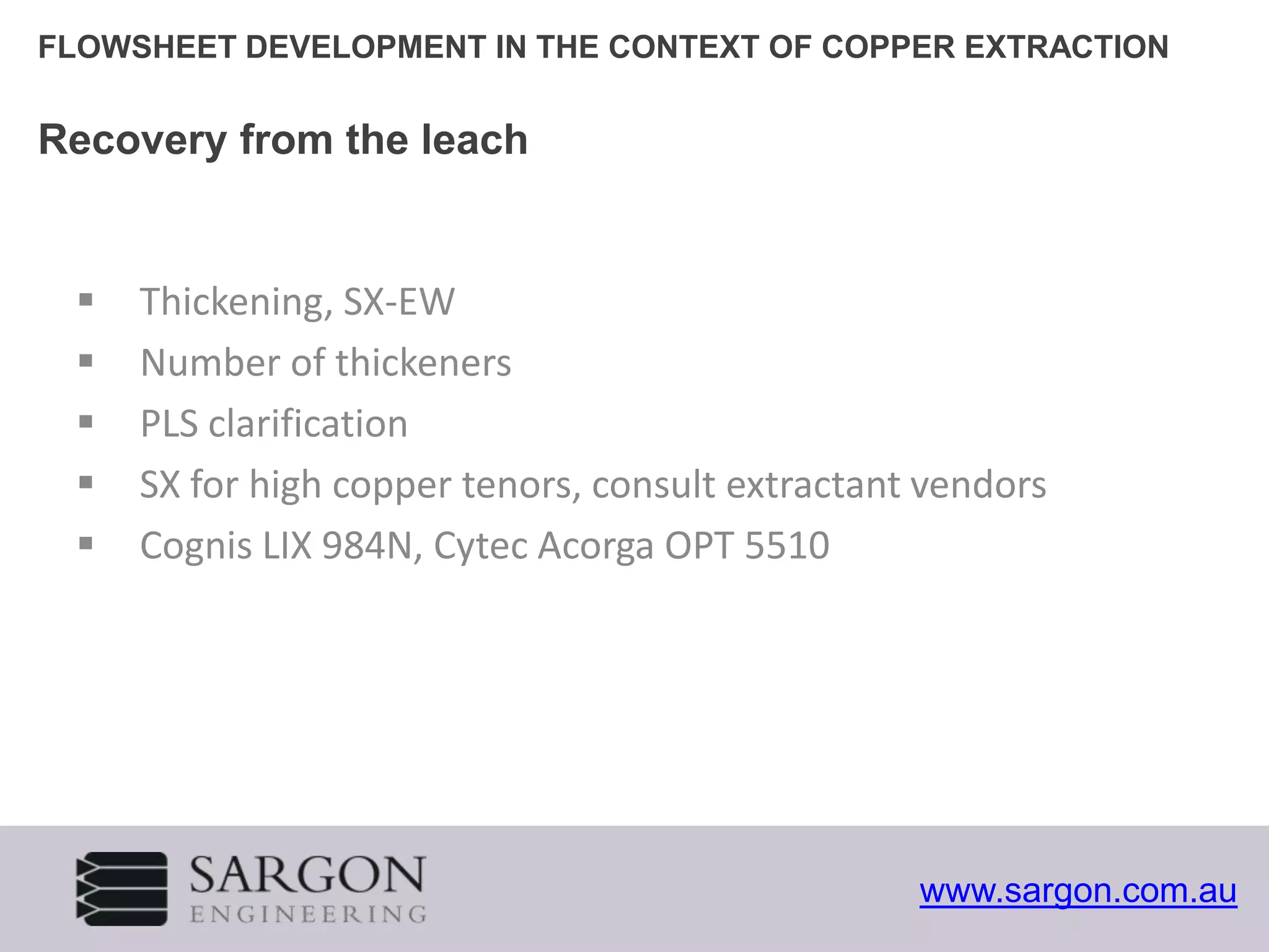 Flowsheet development in the context of copper extraction | PPTX