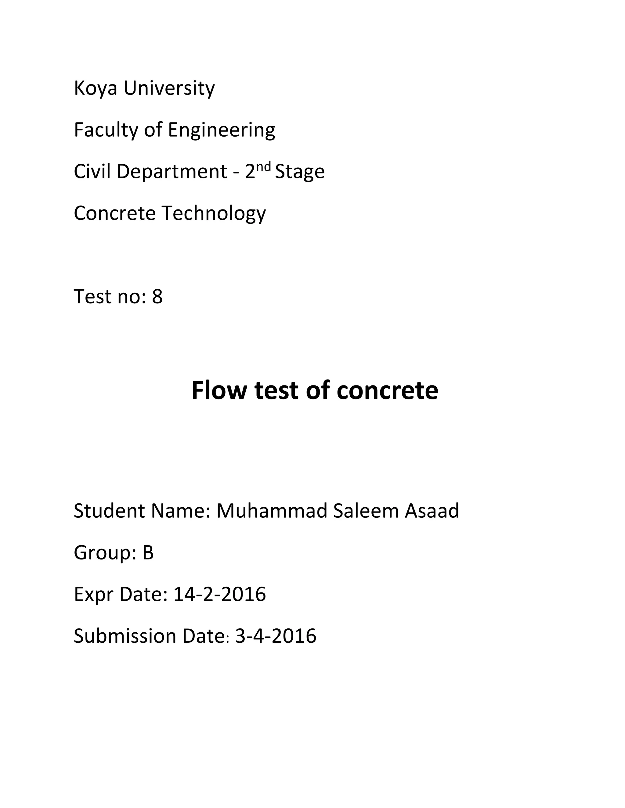 Flow test of concrete | PDF