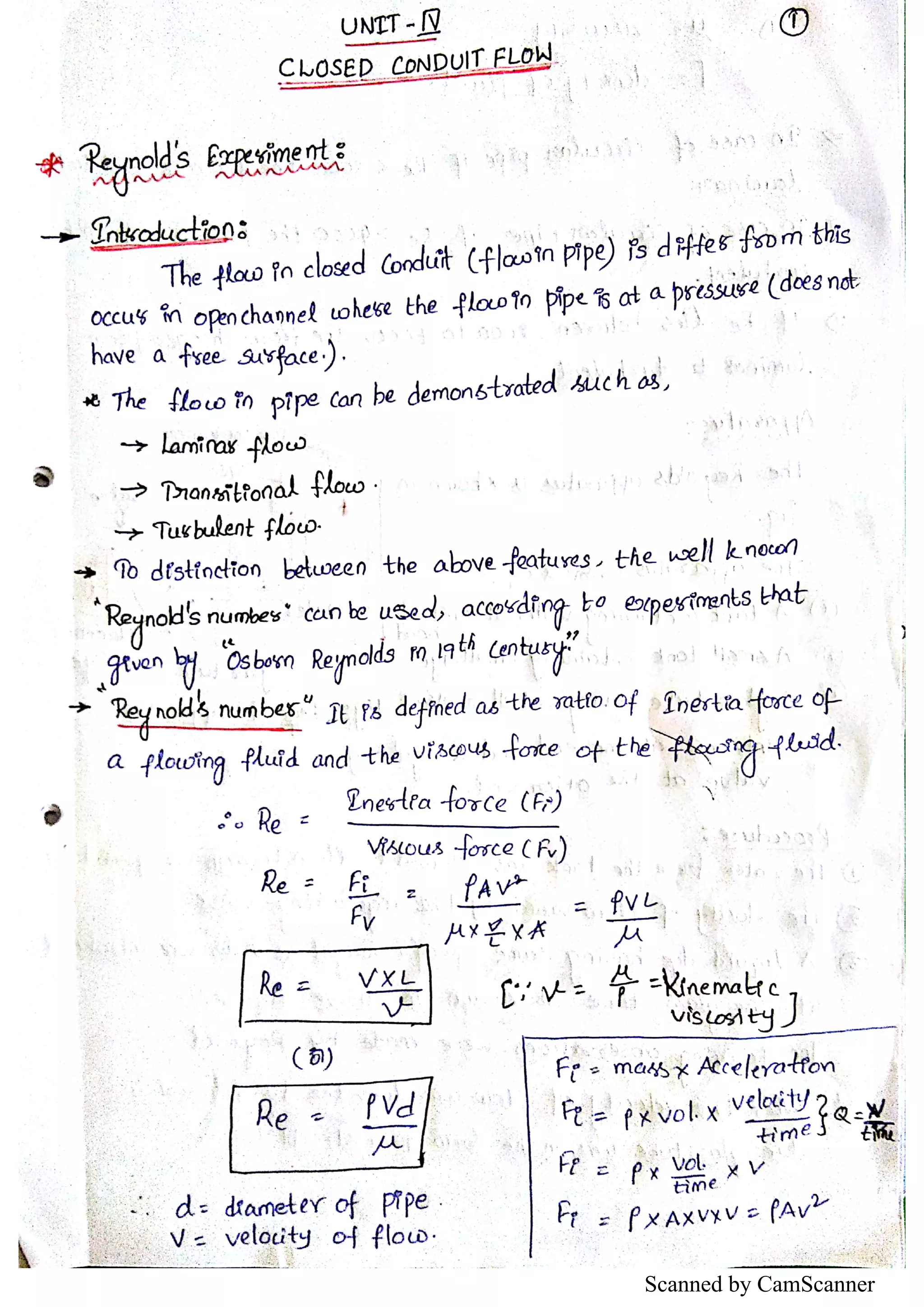 Unit IV - Flow through pipes hand written notes | PDF