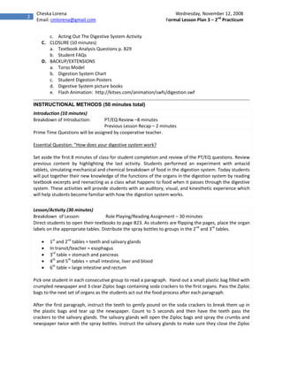 Practicum 2 Lesson Plan on Digestive System | PDF