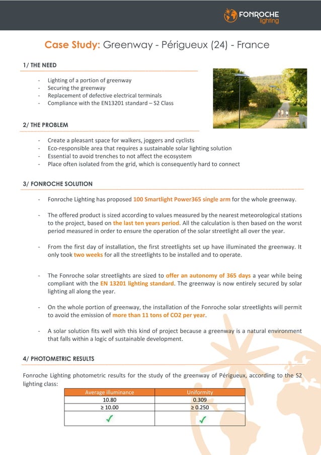 Fonroche Solar Street Lighting Case Study: Parks and Greenbelt | PDF