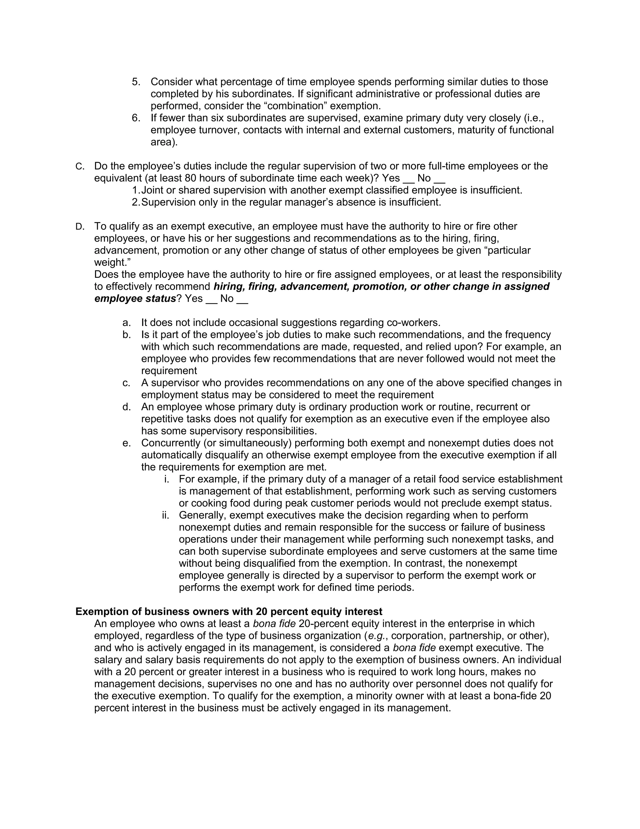 FLSA Executive Exemption From Overtime | DOC