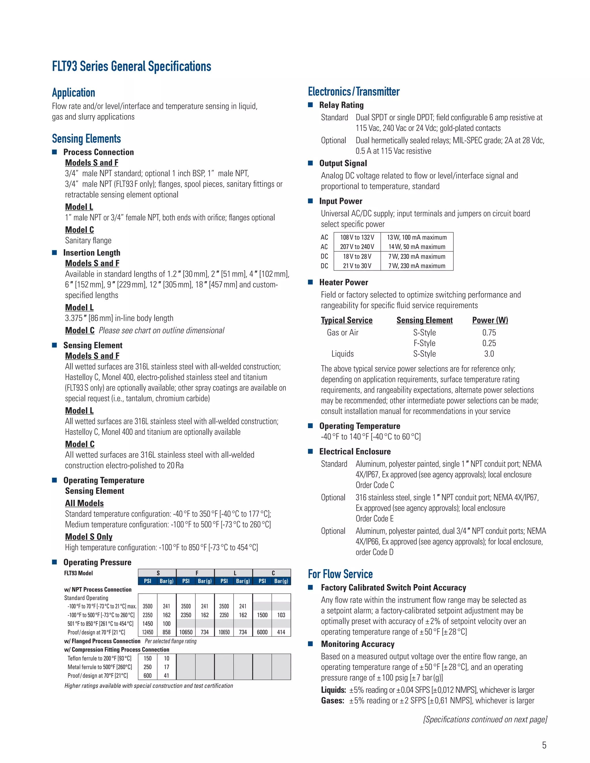 Thermal dispersion switch for flow, level, interface, or temperature | PDF