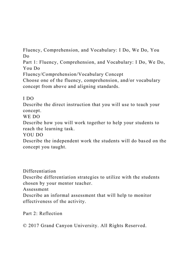 Fluency, Comprehension, and Vocabulary I Do, We Do, You DoP.docx ...
