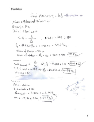 Fluid Mechanic Lab - Hydrometer or Aerometer | PDF