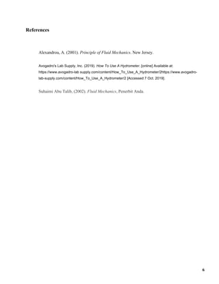 Fluid Mechanic Lab - Hydrometer or Aerometer | PDF