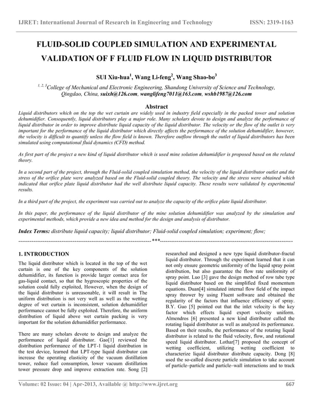 Fluid solid coupled simulation and experimental validation of f fluid flow in liquid distributor ...