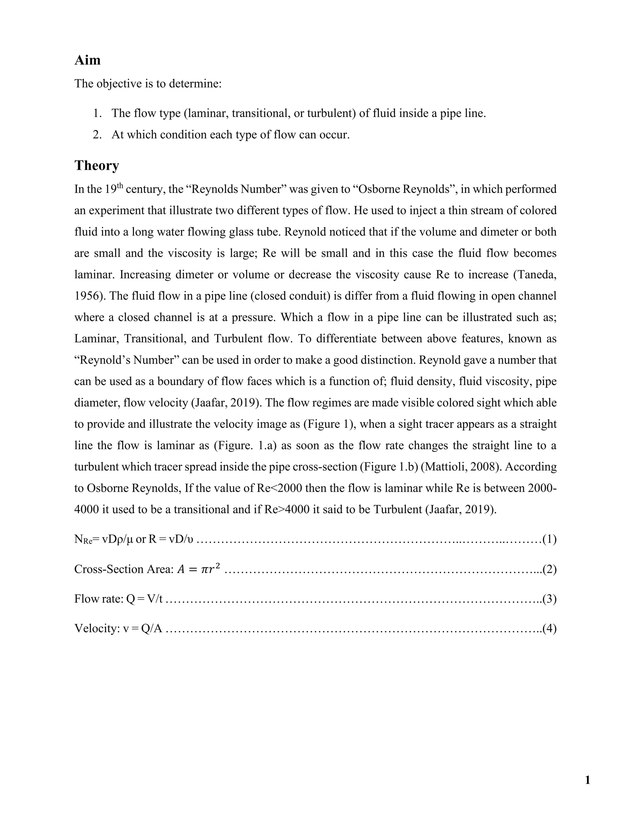 Fluid Mechanic Lab - Reynold's Number Experiment | PDF