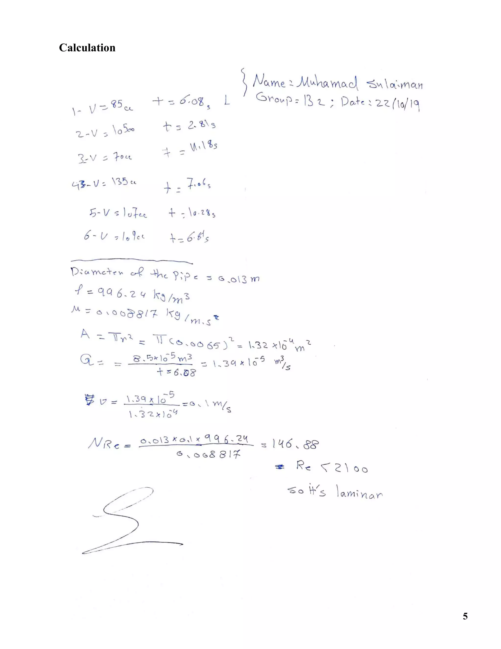 Fluid Mechanic Lab - Reynold's Number Experiment | PDF