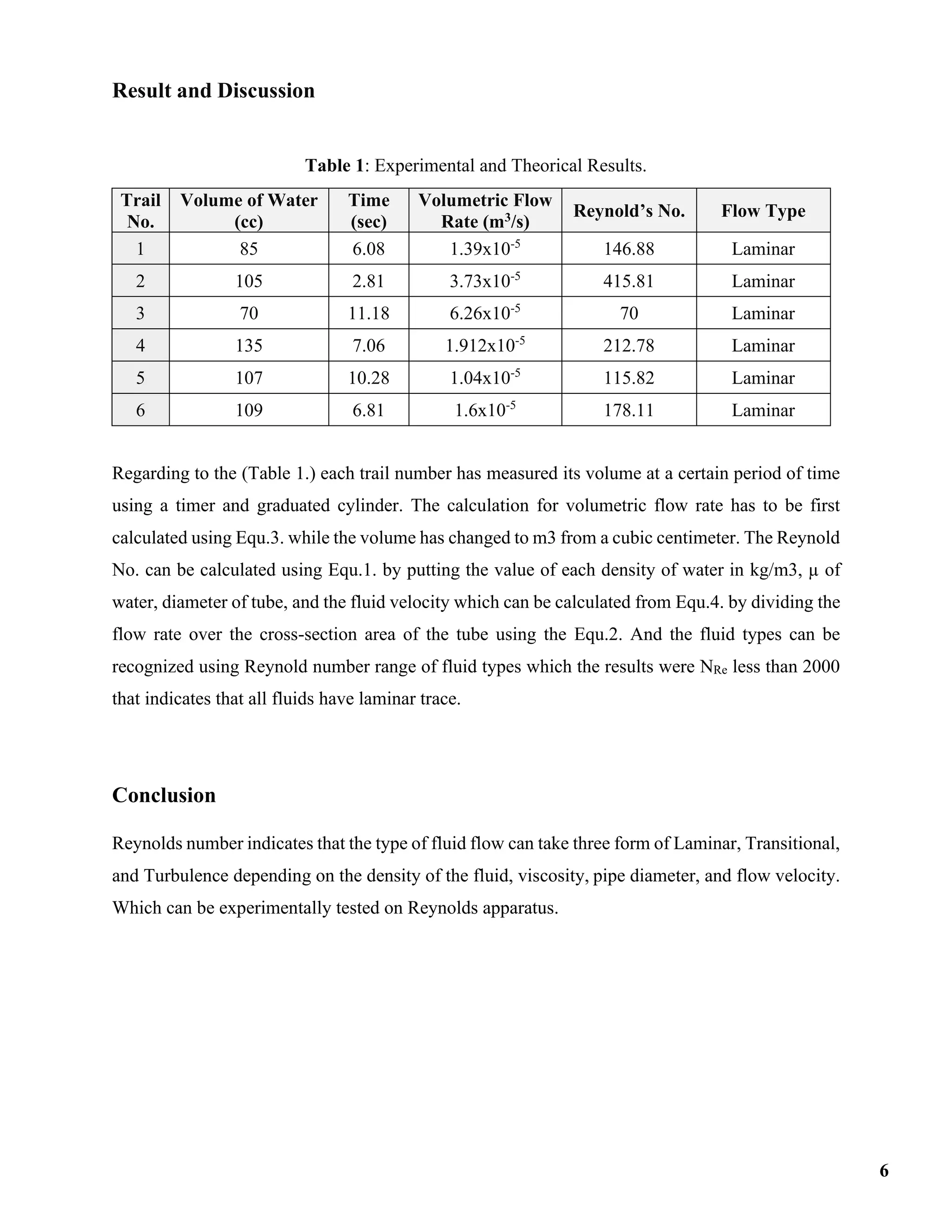Fluid Mechanic Lab - Reynold's Number Experiment | PDF