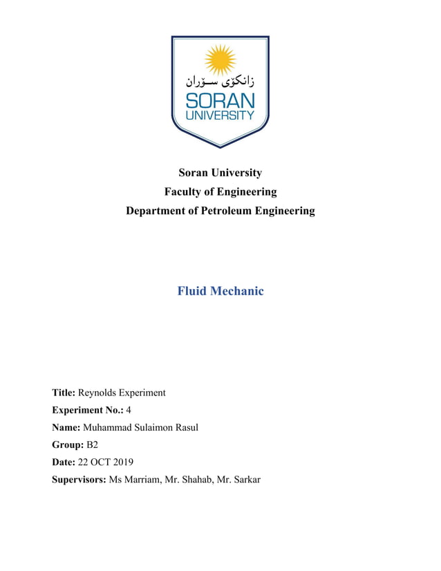 Fluid Mechanic Lab - Reynold's Number Experiment | PDF