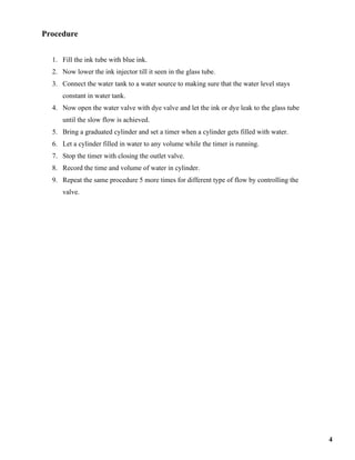 Fluid Mechanic Lab - Reynold's Number Experiment | PDF