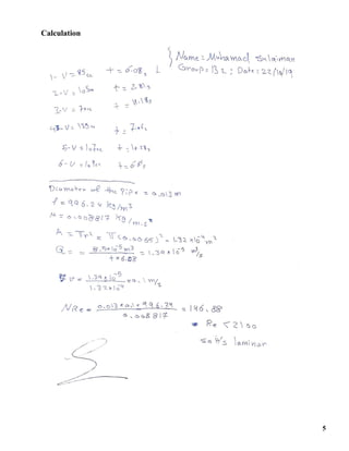 Fluid Mechanic Lab - Reynold's Number Experiment | PDF