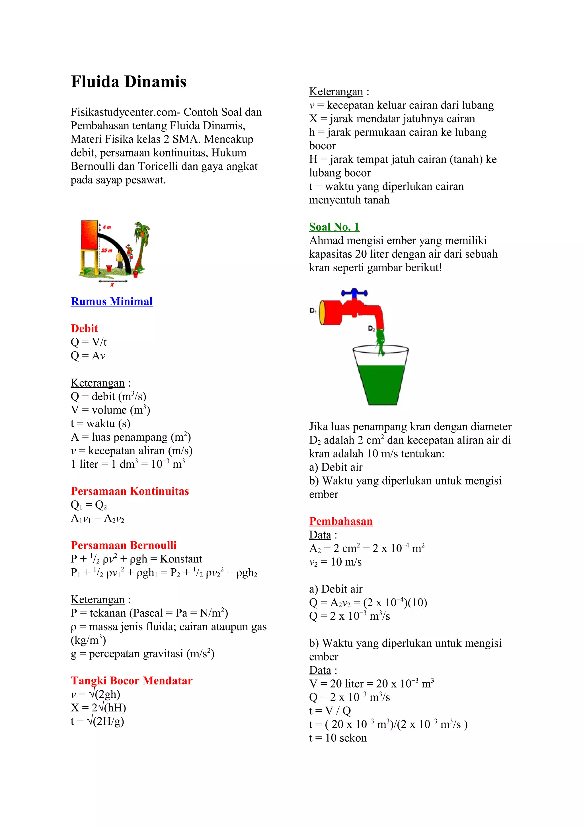 Soal dan Pembahasan Fluida Dinamis | DOC