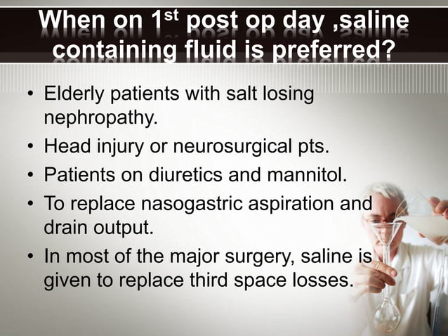 Fluid and electrolytes management in post op patients | PPTX | First ...