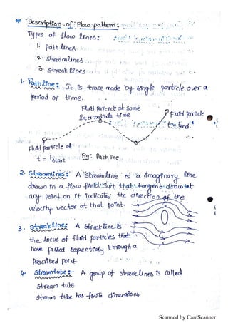 Unit II - Fluid kinematics hand written notes | PDF