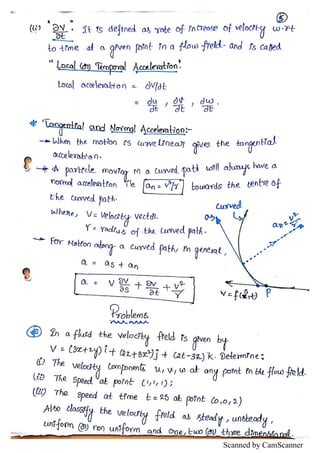 Unit II - Fluid kinematics hand written notes | PDF