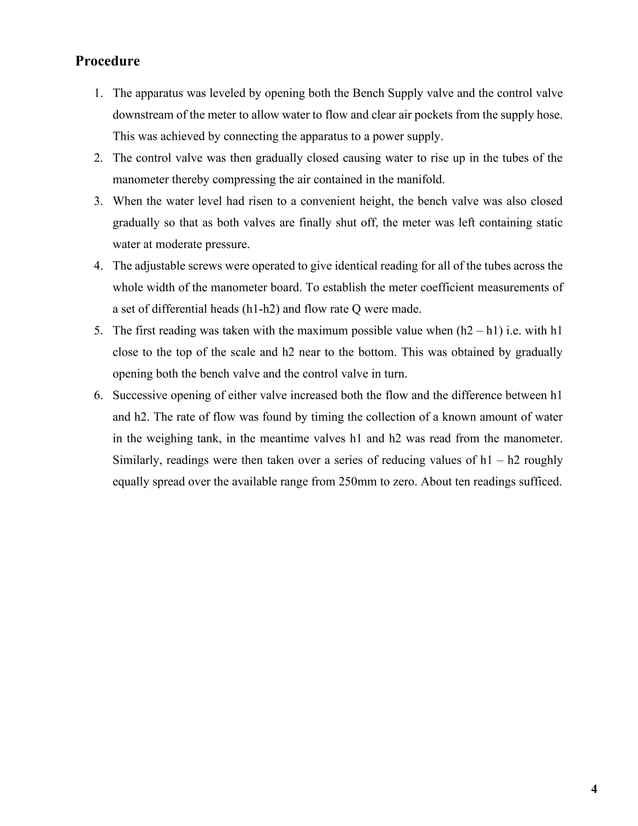 Fluid Mechanic Lab - Venturi Meter | PDF