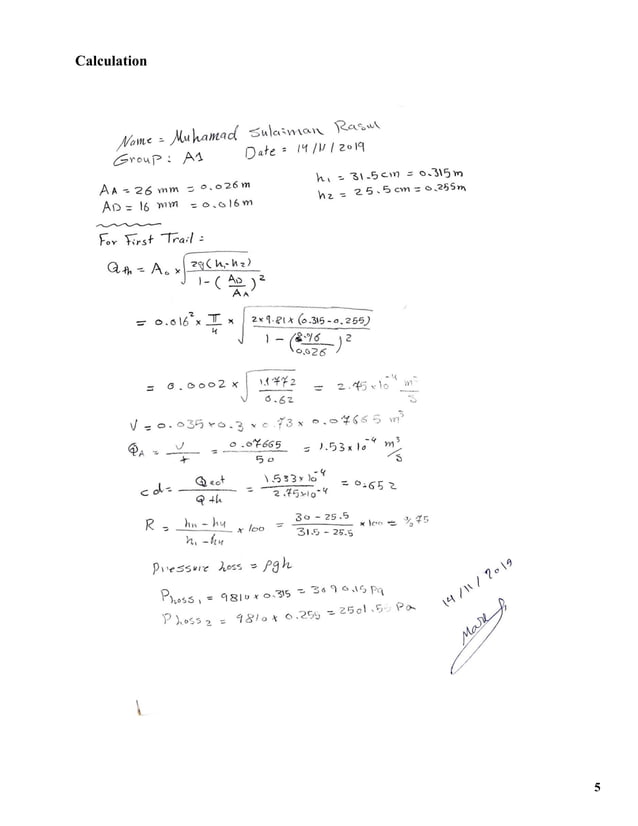 Fluid Mechanic Lab - Venturi Meter | PDF