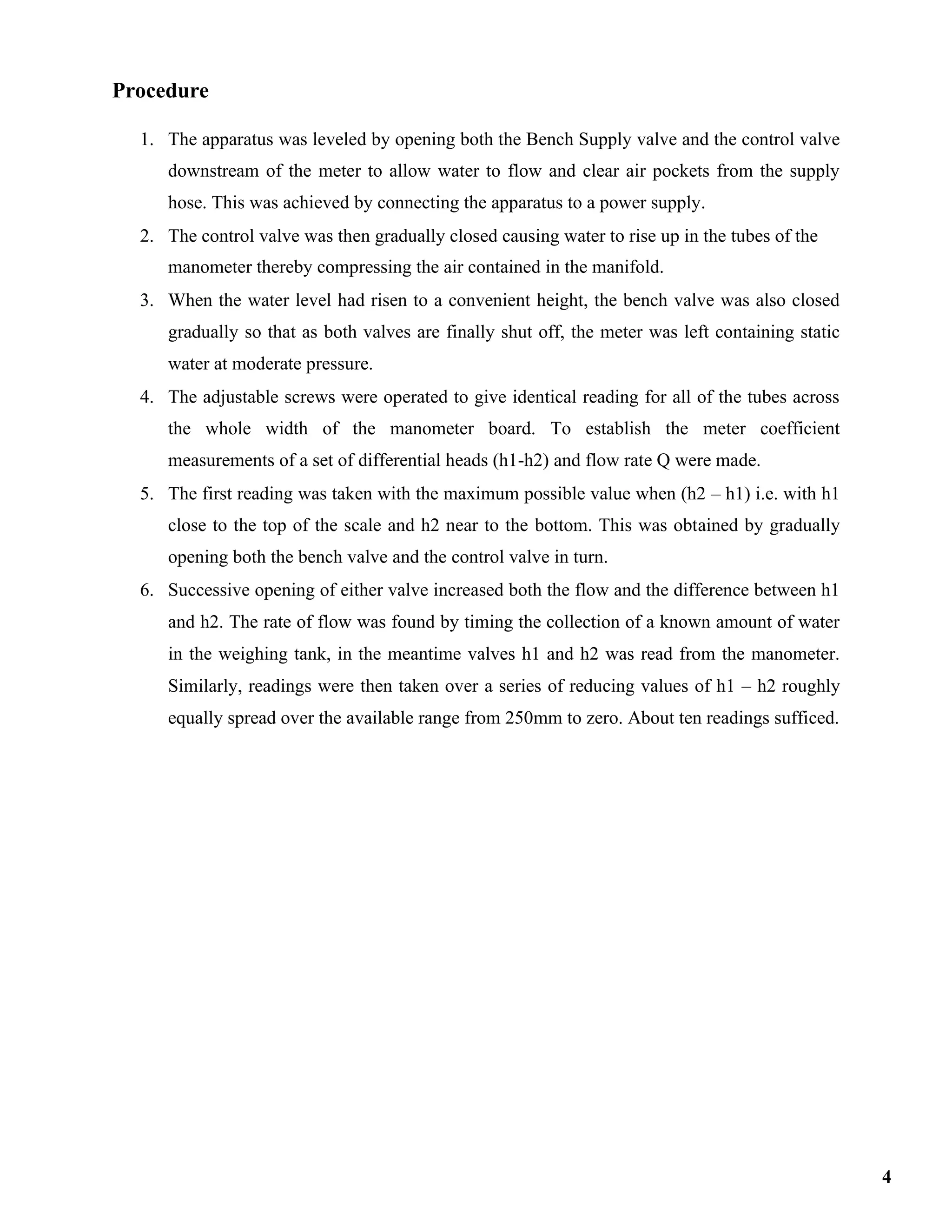 Fluid Mechanic Lab - Bernoulli Equation | PDF