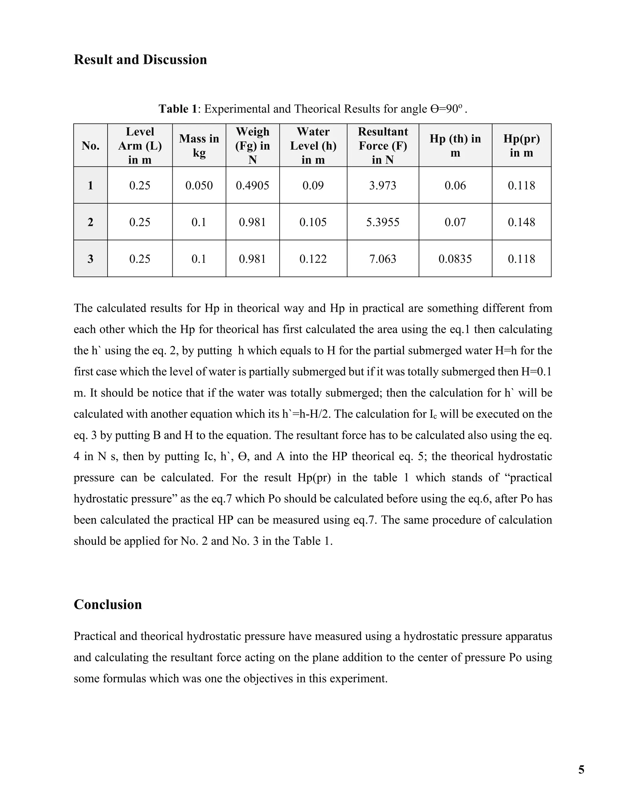 Fluid Mechanic Lab - Hydrostatic Pressure | PDF