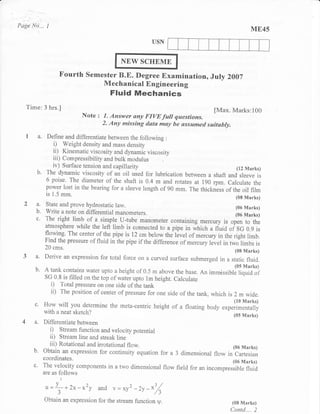 Fluid mechanics Question papers | PDF