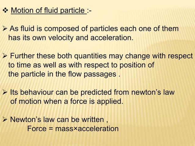 Fluid Mechanics Motion Of Fluid Particles And Stream Ppt