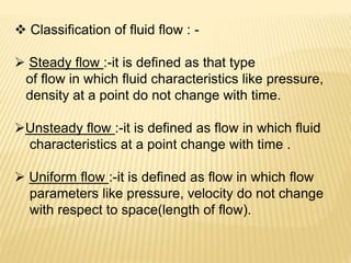 Fluid mechanics - Motion of Fluid Particles and Stream | PPTX