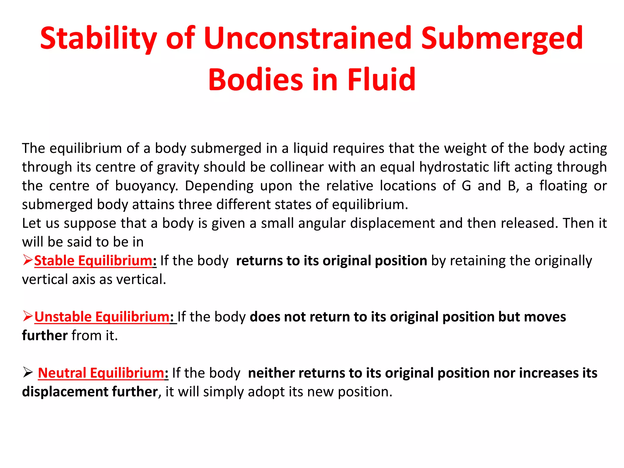 Stability of Submerged Bodies in Fluid | PPTX