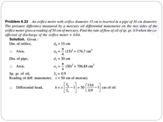 Fluid mechanics - Problems on Orificemeter and Inclined Venturimeter | PPTX