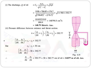 Fluid mechanics - Problems on Orificemeter and Inclined Venturimeter | PPTX