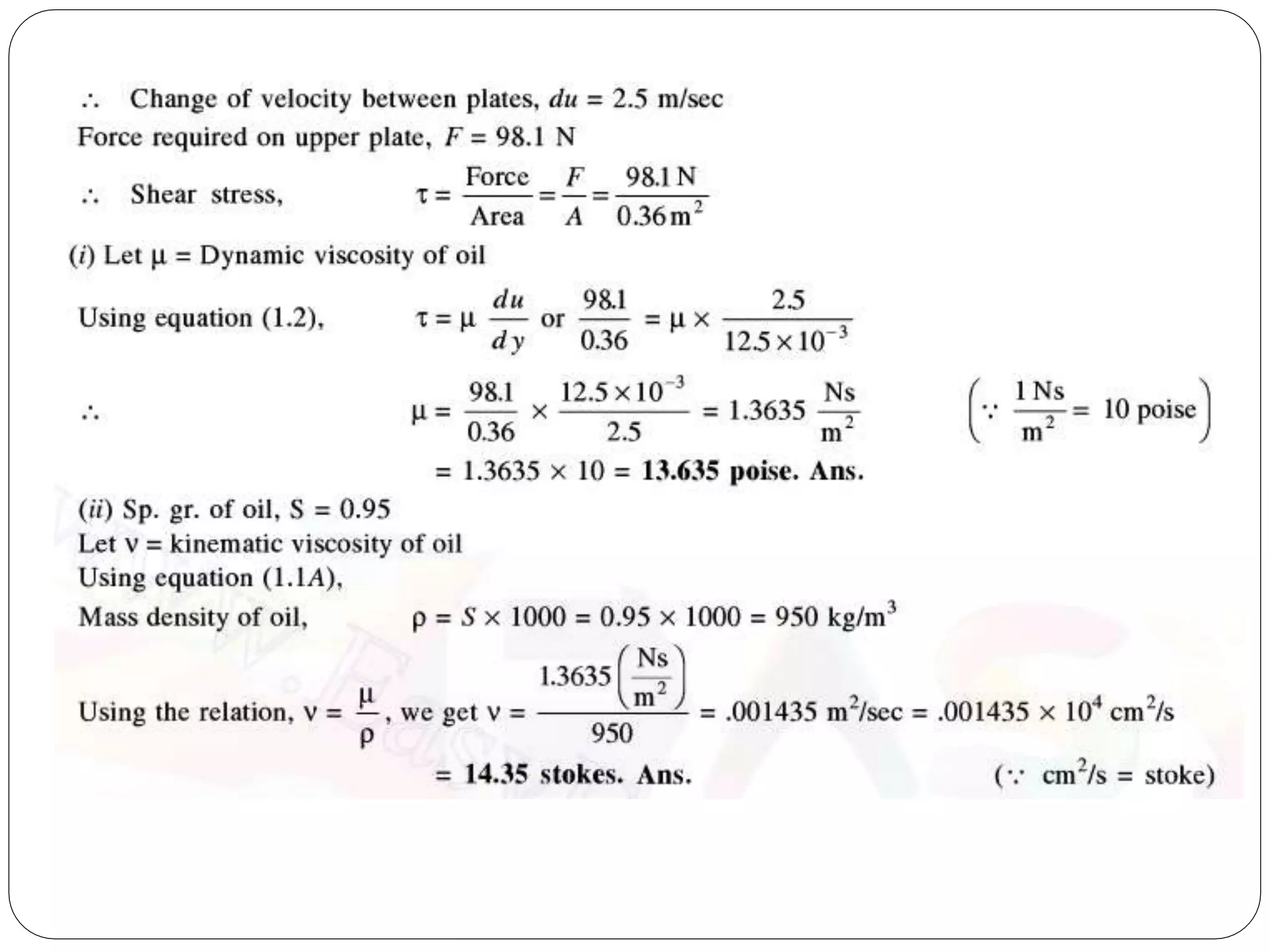 Fluid Mechanics - Problems on viscosity | PPTX