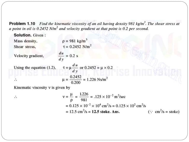 Fluid Mechanics - Problems on viscosity | PPTX
