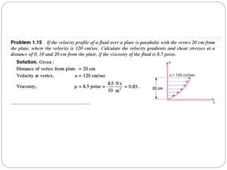 Fluid Mechanics - Problems on viscosity | PPTX