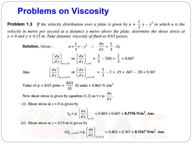 Fluid Mechanics - Problems on viscosity | PPT