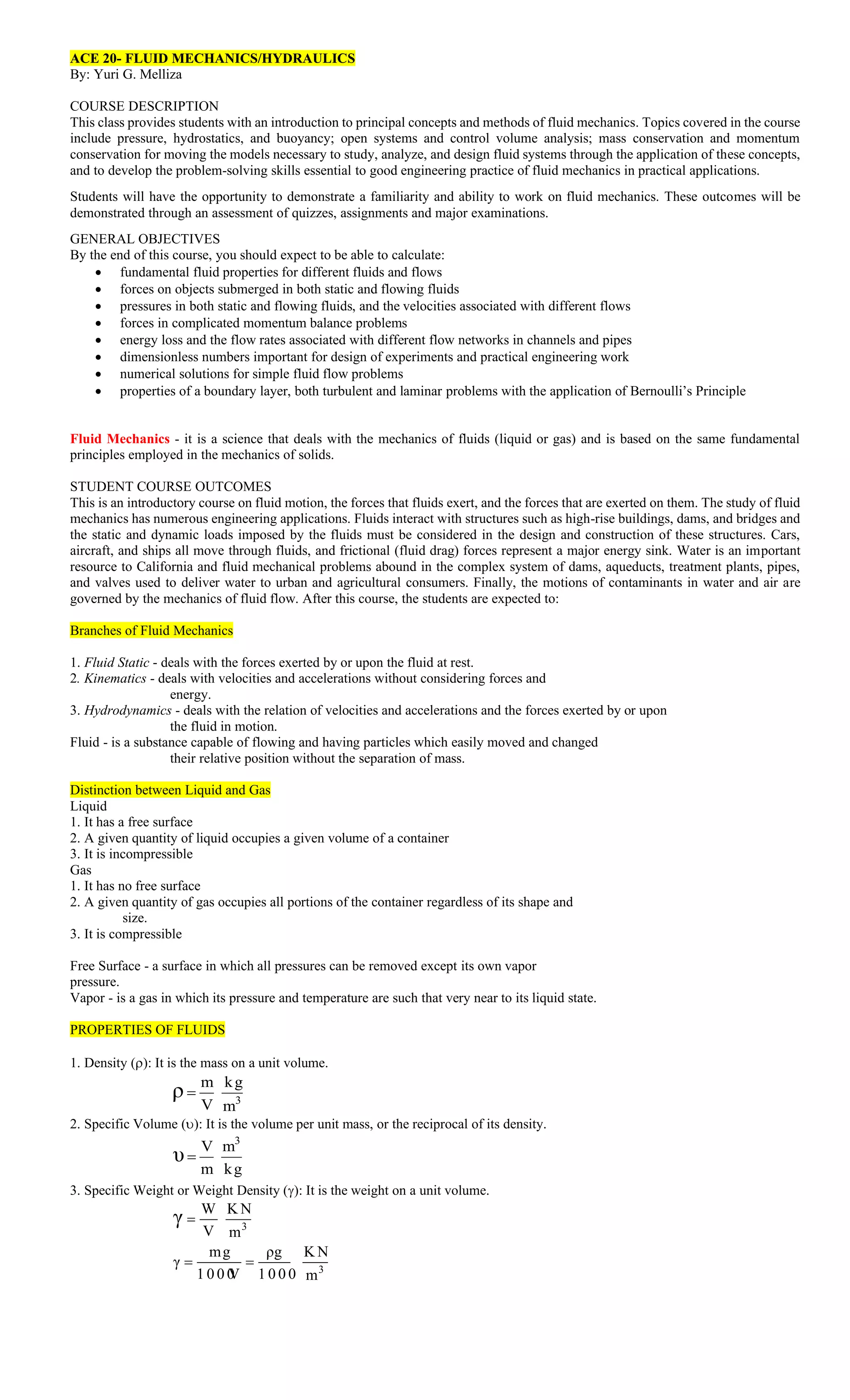 Fluid mechanics ( 2019 2020) | PDF