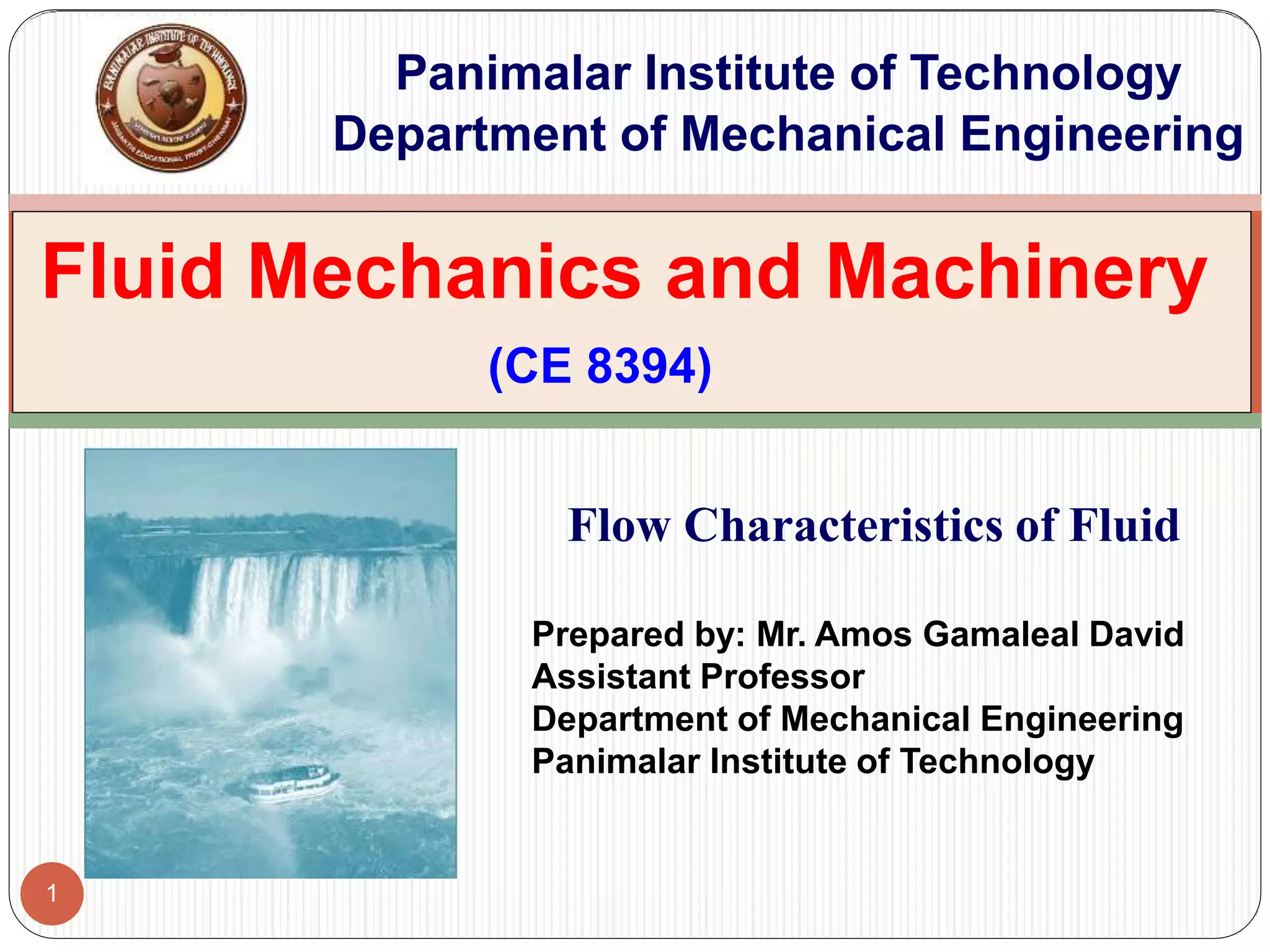 Fluid mechanics and machinery - Flow characteristics of Fluid | PPTX ...