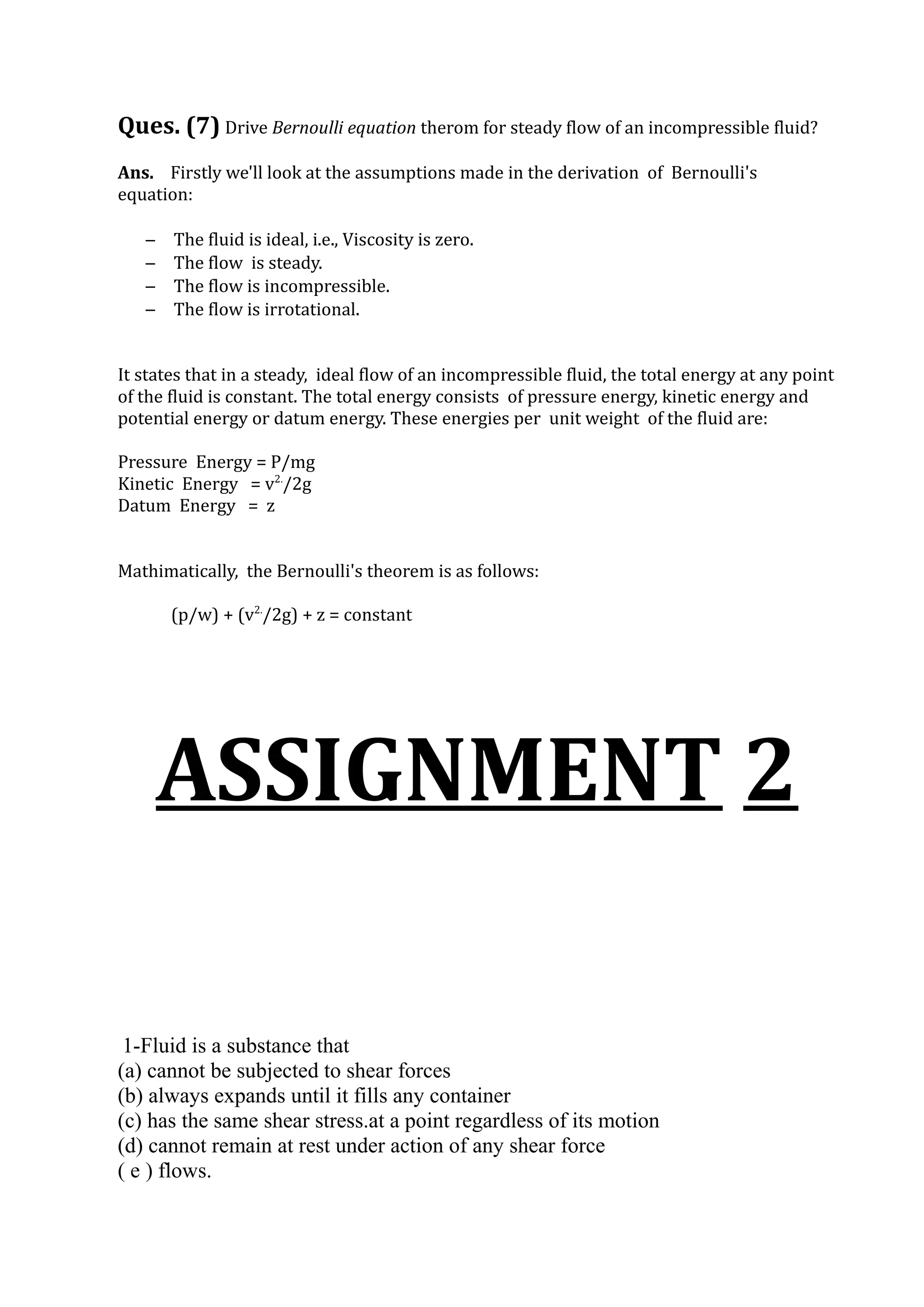 Fluid mechanics assignment | PDF