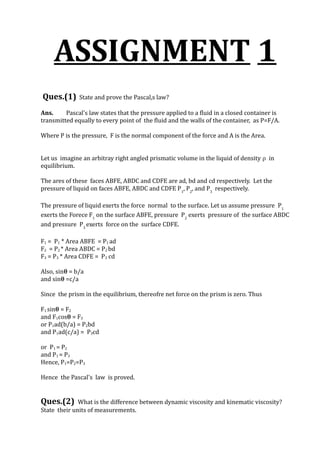 Fluid mechanics assignment | PDF