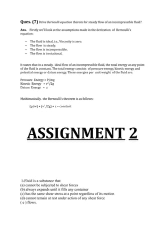 Fluid mechanics assignment | PDF