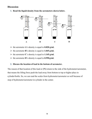 Fluid mechanics lab experiment 02_aerometer_hydrometer | PDF