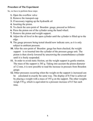 Fluid mechanics lab experiment 03_dead_weight piston_gauge | PDF