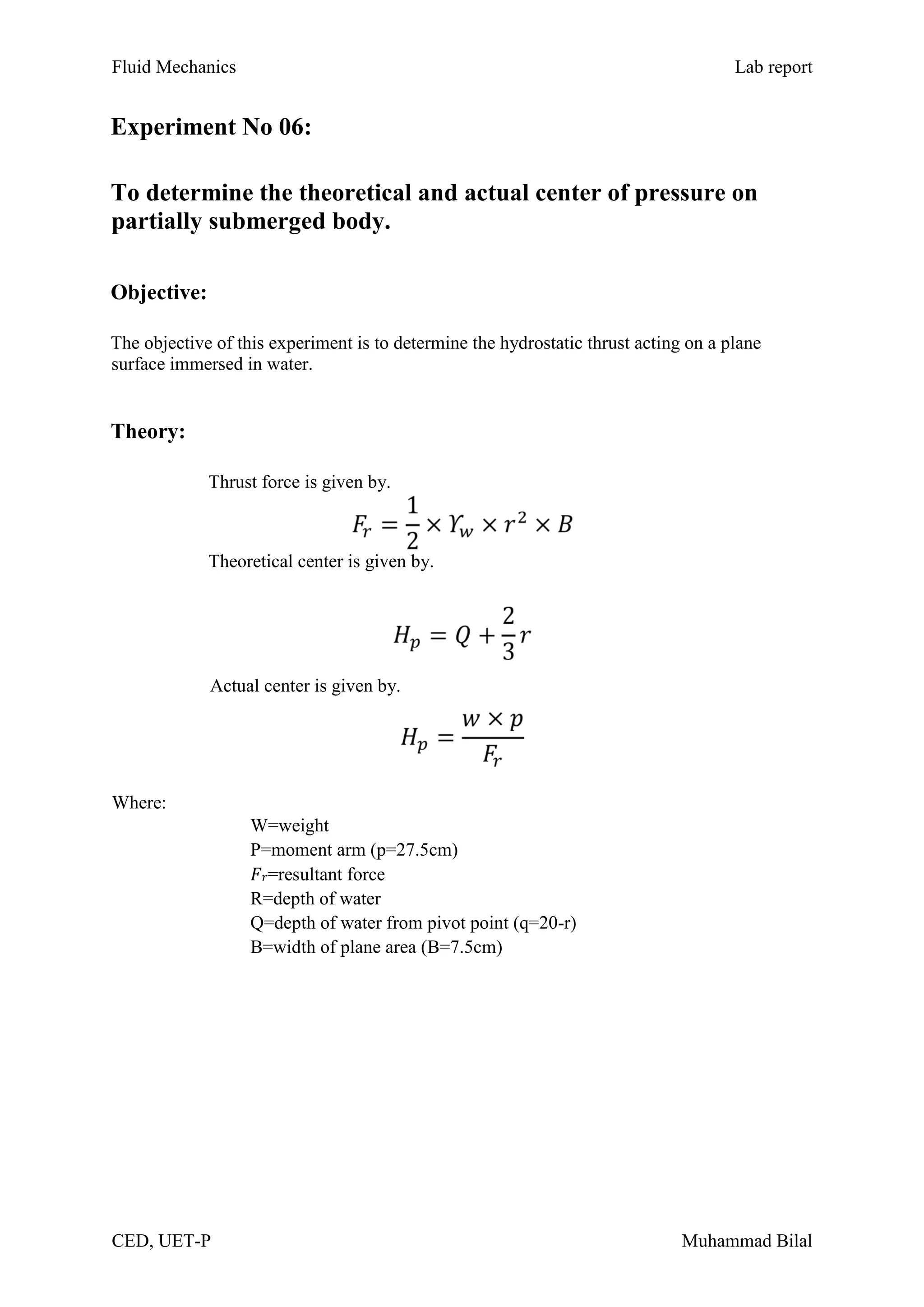 Fluid mechanics Lab Report | PDF