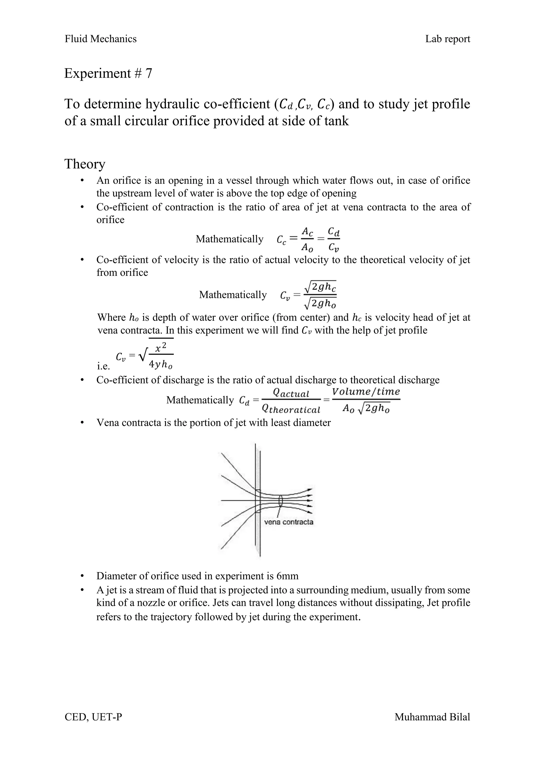 Fluid mechanics Lab Report | PDF