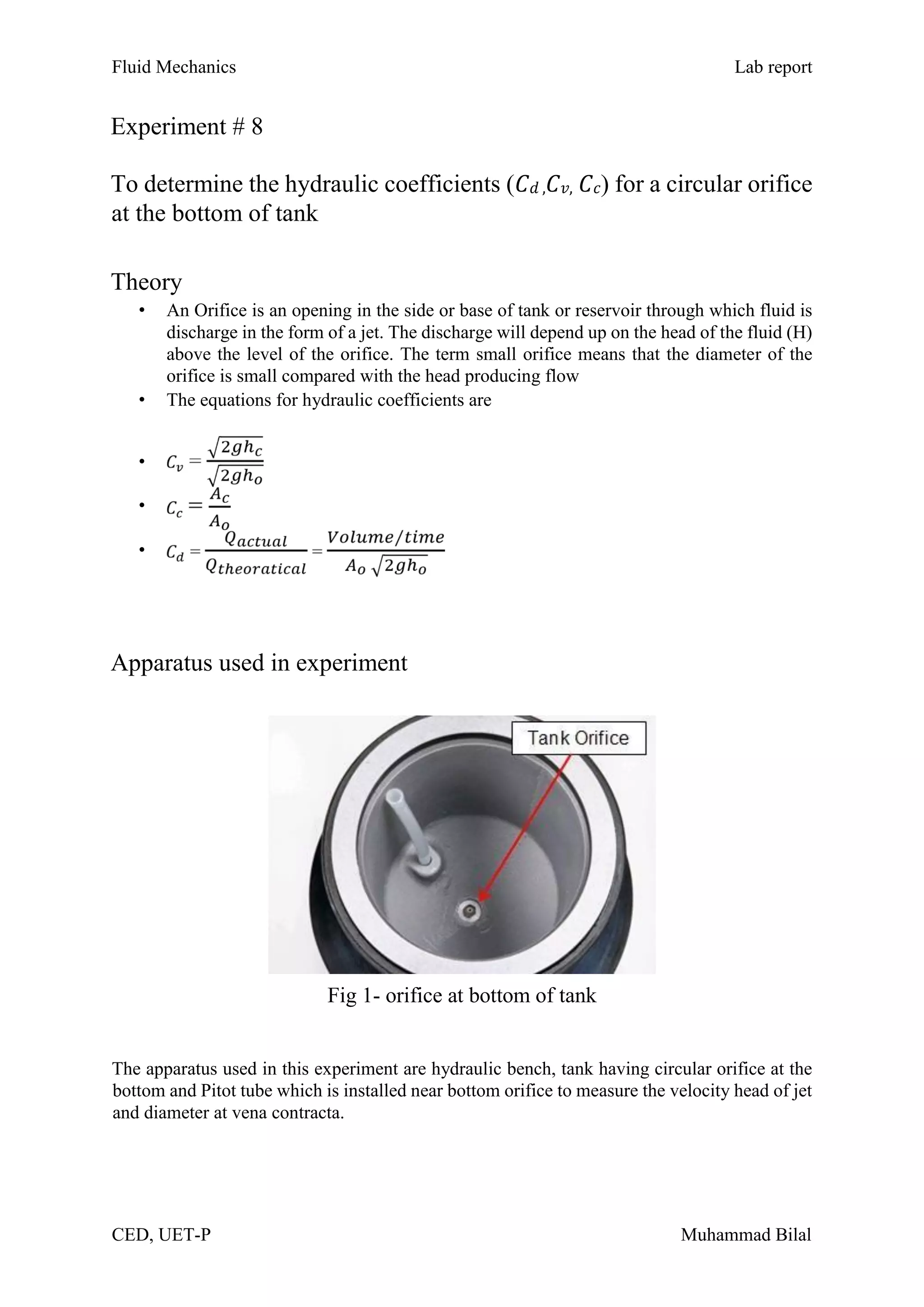 Fluid mechanics Lab Report | PDF