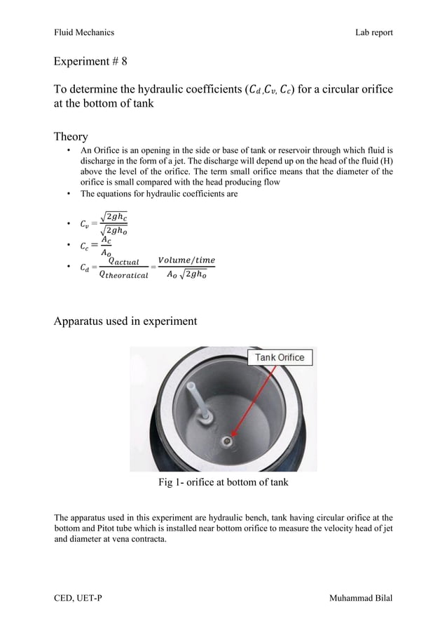Fluid mechanics Lab Report | PDF