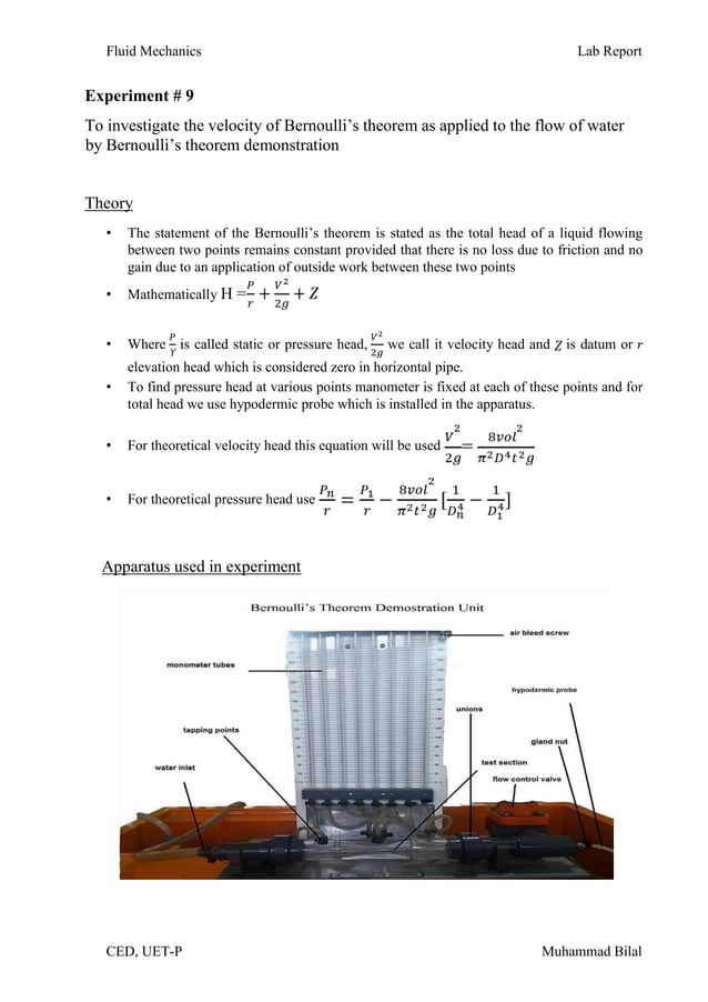 Fluid mechanics Lab Report | PDF