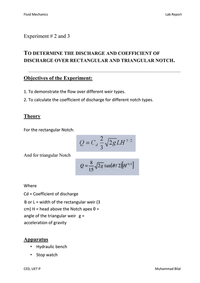 Fluid mechanics Lab Report | PDF