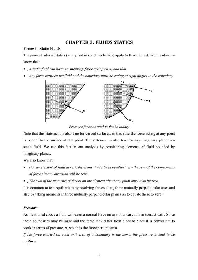 Fluid mechanics notes statics | PDF